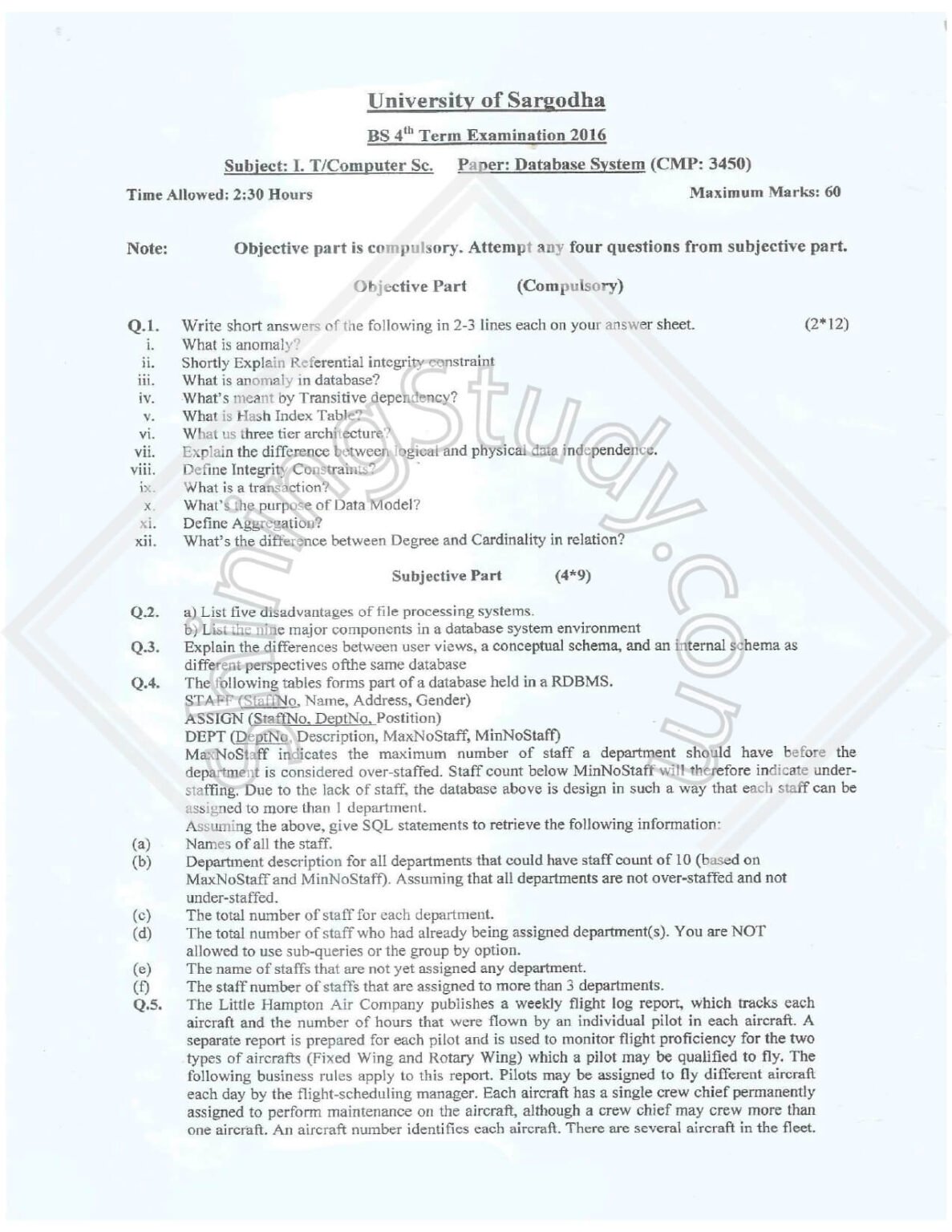 Database Systems BSCS & IT 4th 2016 UOS - Shining Study