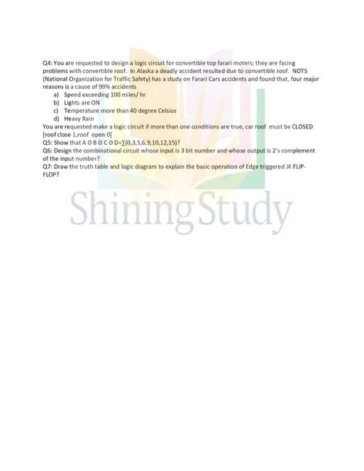Digital Logic Design MIT Past paper UOS-1 - Shining Study