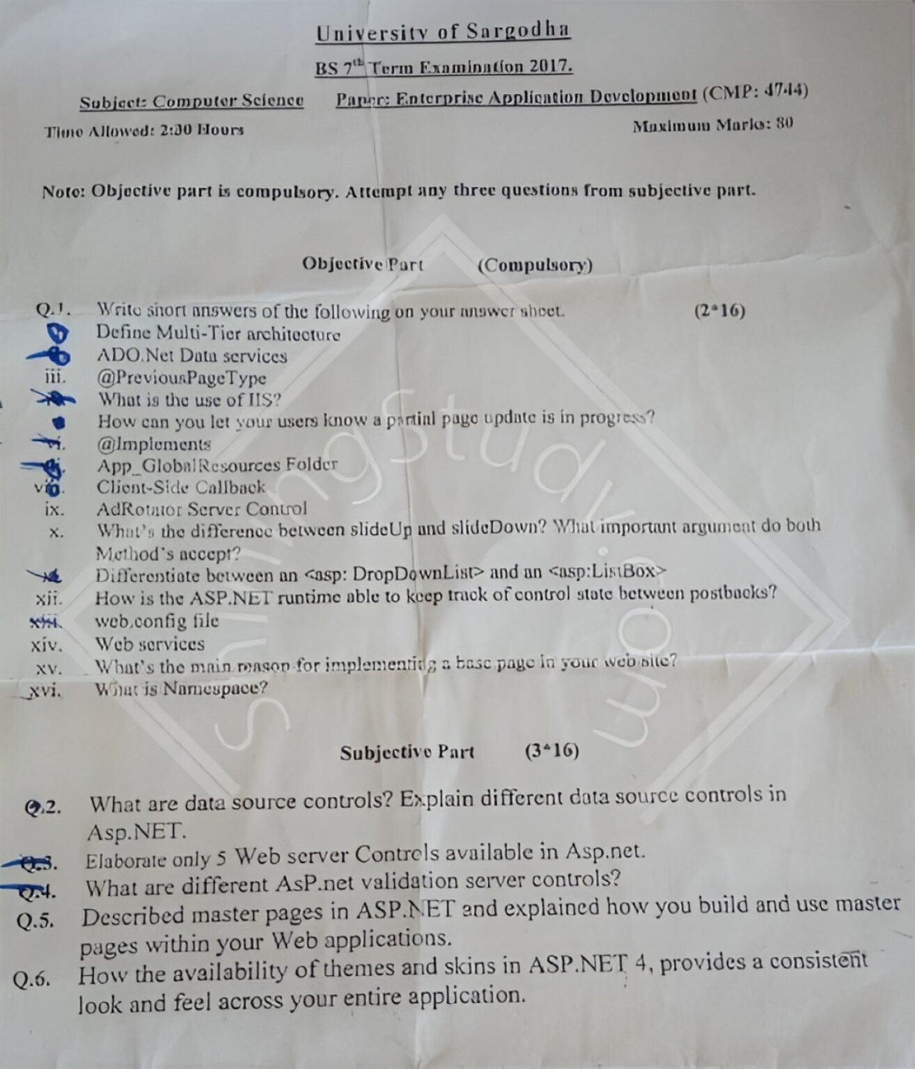 Enterprise Application Development BSCS 7th Term Past Paper 2017 UOS ...