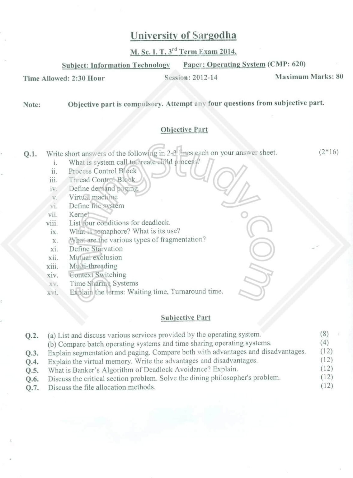 Operating Systems Past Papers – BSCS (PDF) - Shining Study