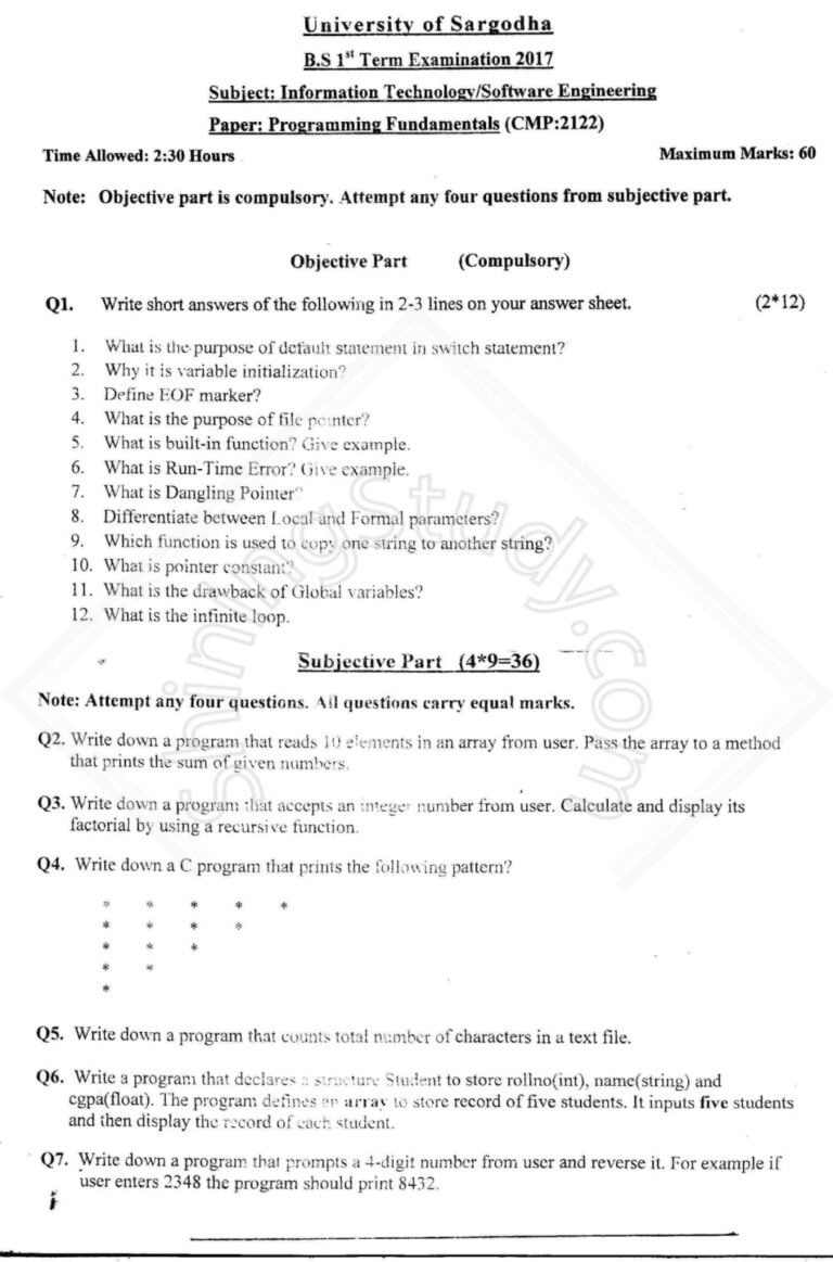 Programming Fundamentals Past Papers – BSCS | BSIT (PDF)