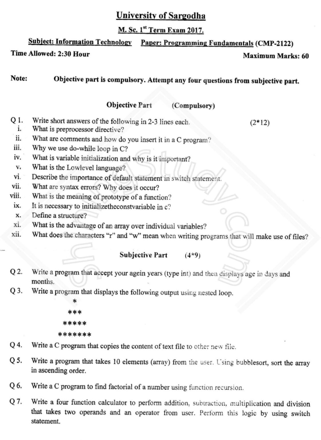 Programming Fundamentals Past Papers – BSCS | BSIT (PDF)